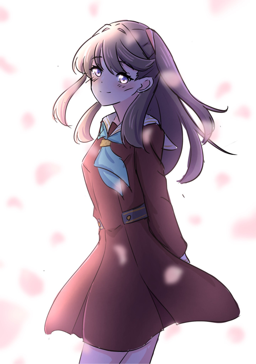 Safebooru - 1girl aqua neckerchief arms behind back blush brown dress brown hair closed mouth ...