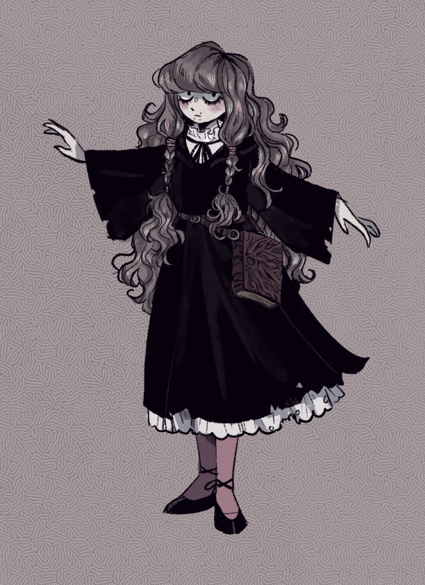 Safebooru - 1girl alternate costume belt black dress black ribbon black shoes book brown ...