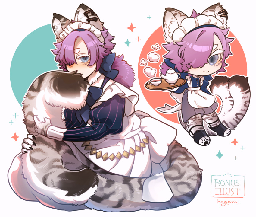 Safebooru - 1girl animal ears animal feet animal hands apron blue shirt cat ears cat girl cat ...