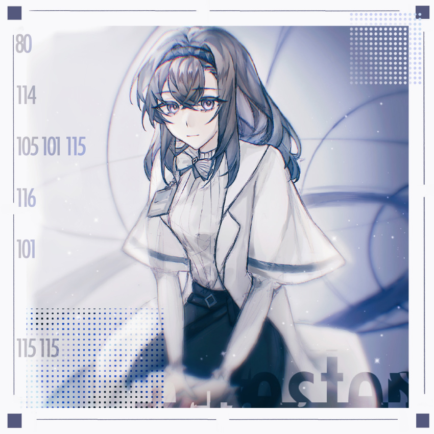 Safebooru - 1girl arknights bow bowtie brown hair capelet diamond ...