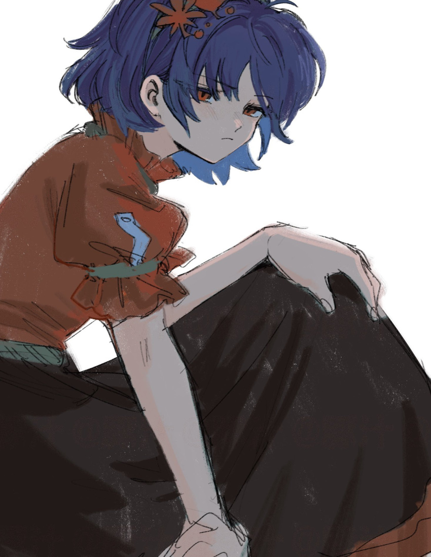 Safebooru 1girl Ame Iru Black Skirt Blue Hair Expressionless Frills 6147