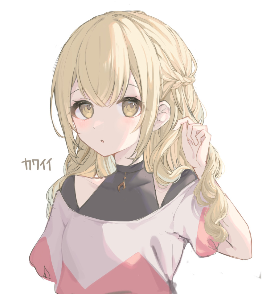 Safebooru - 1girl :o azusawa kohane black shirt blonde hair braid brown eyes clothing cutout ...