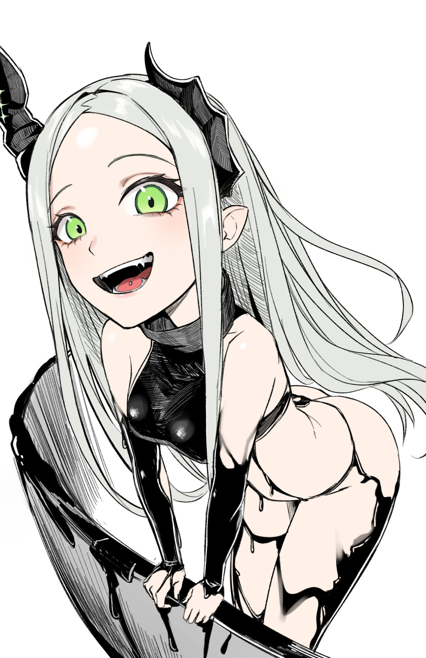 Safebooru - 1girl absurdres ass bare shoulders black horns black liquid black nails breasts ...