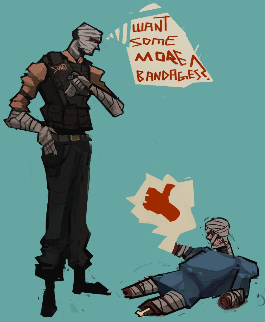 Safebooru - 2boys amputee bandages belt curly (mouthwashing) curly ...