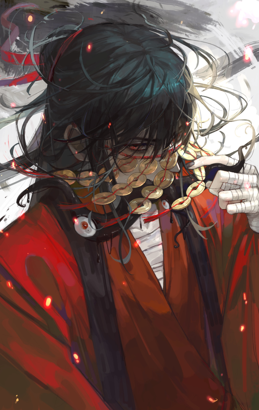 Safebooru - 1boy bandaged chest bandaged hand bandages bishounen black hair chinese clothes ...