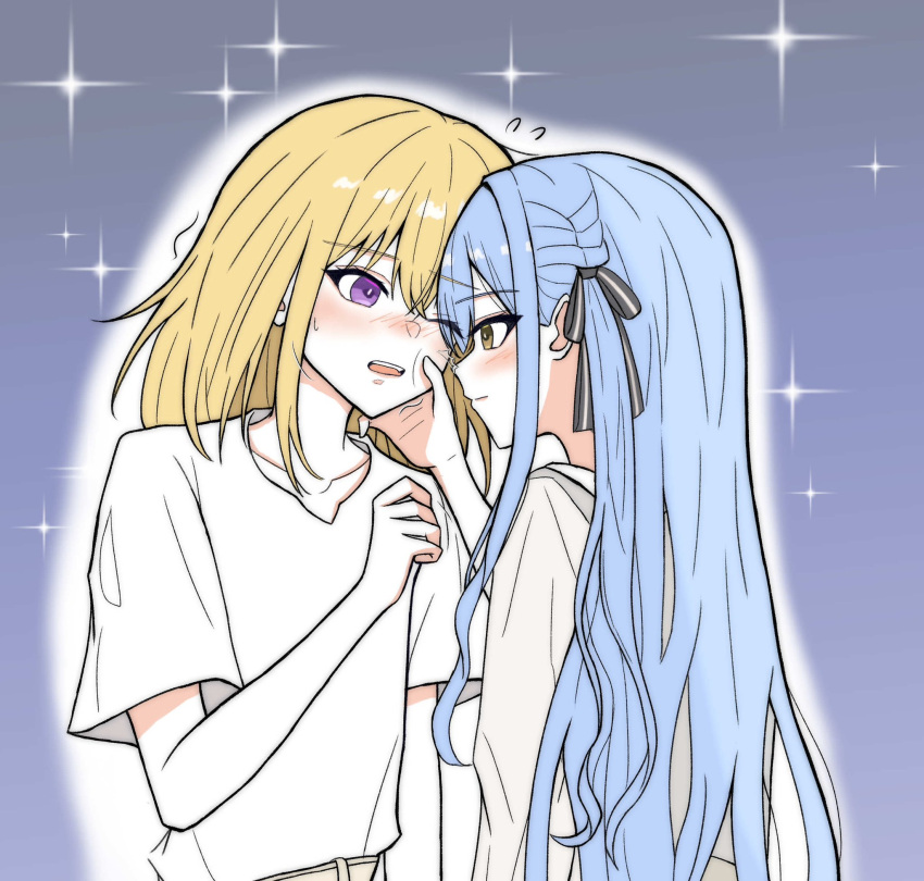 Safebooru - 2girls bang dream! bang dream! it's mygo!!!!! blonde hair blue hair blush cheek pull ...