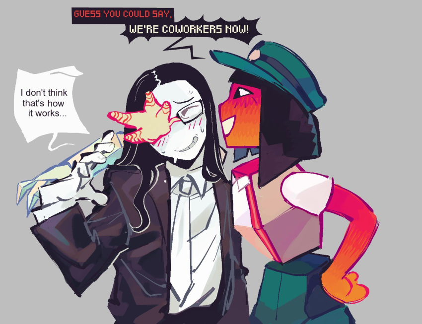 Safebooru - 2girls black eyes black hair black jacket blush collared shirt coral glasses (joel g ...