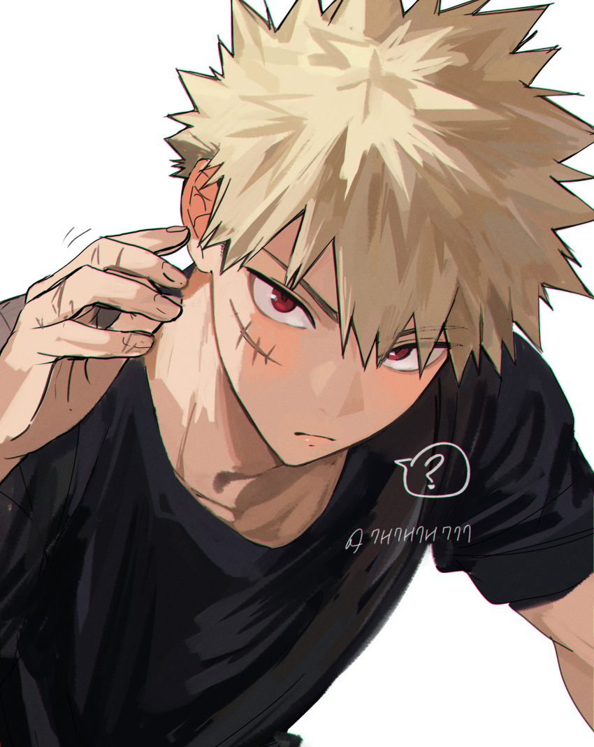 Safebooru - 1boy ? absurdres arm up bakugou katsuki black shirt blonde ...
