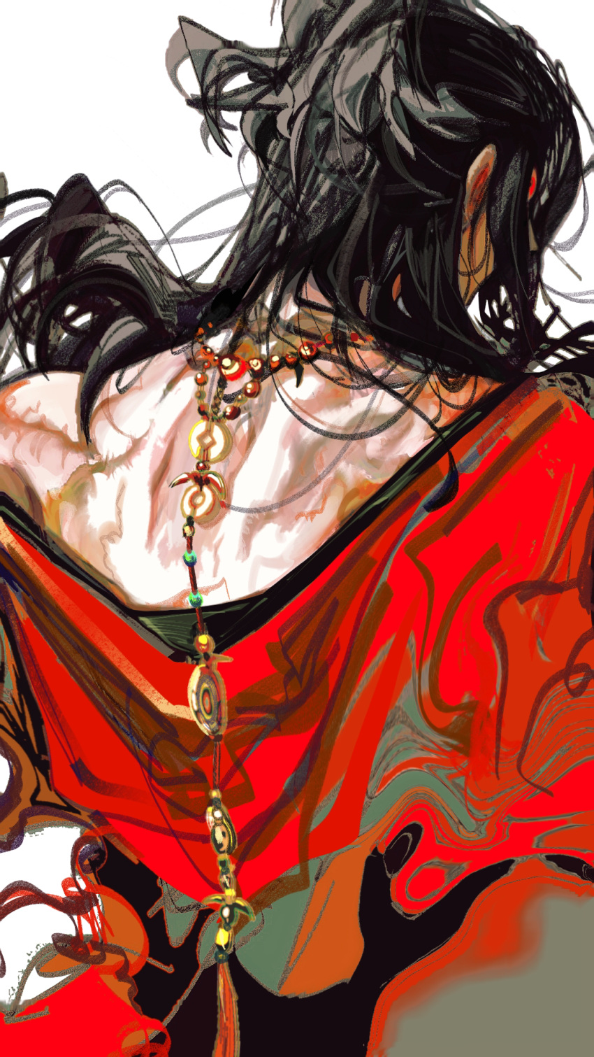 Safebooru - 1boy back back focus bare shoulders bead necklace beads black hair chinese clothes ...