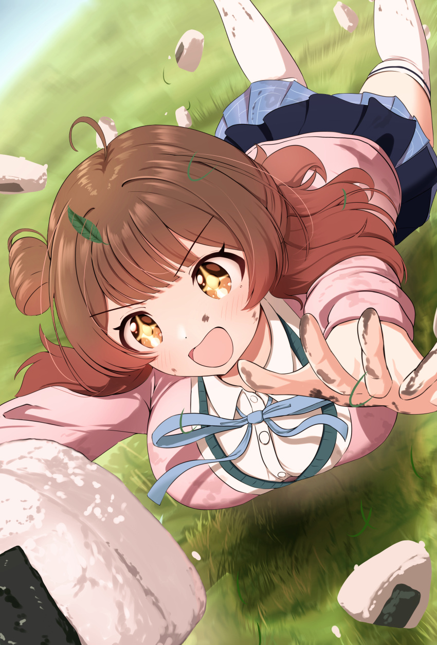 Safebooru - + + 1girl absurdres ahoge black overskirt blue ribbon blue skirt blush breasts brown ...