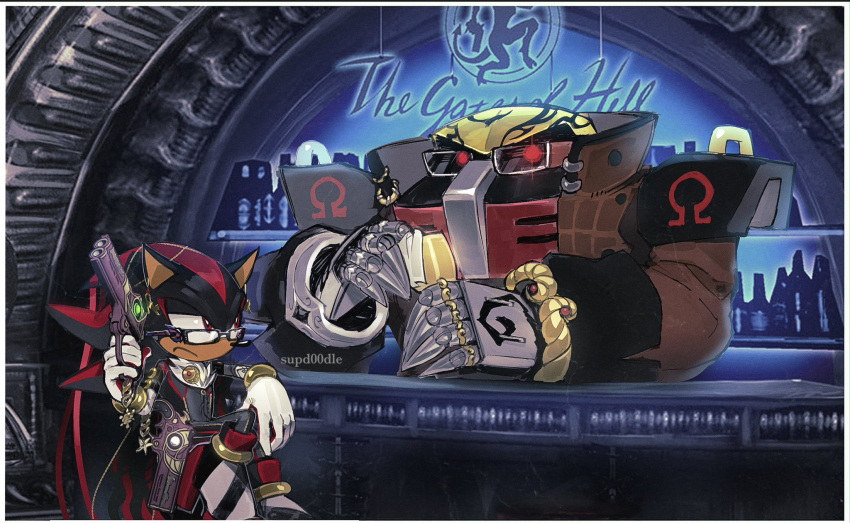 Safebooru - 2boys 9474s0ul ankle gun bar (place) bayonetta bayonetta ...