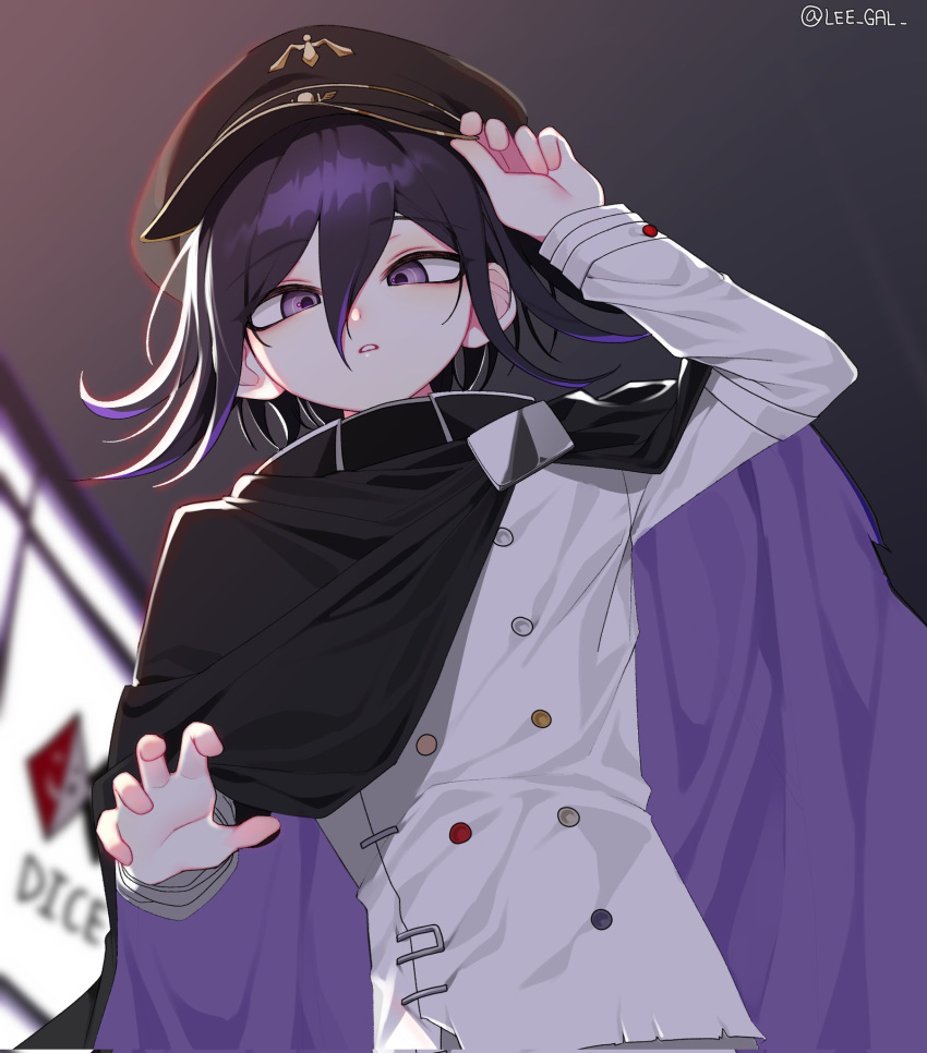 Safebooru - 1boy adjusting clothes adjusting headwear black cape black hair black hat buttons ...