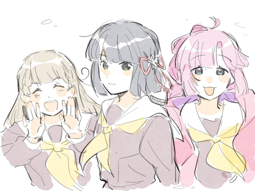 Safebooru - 3girls :3 :d ^ ^ ahoge anyoji hime black bow black hair ...