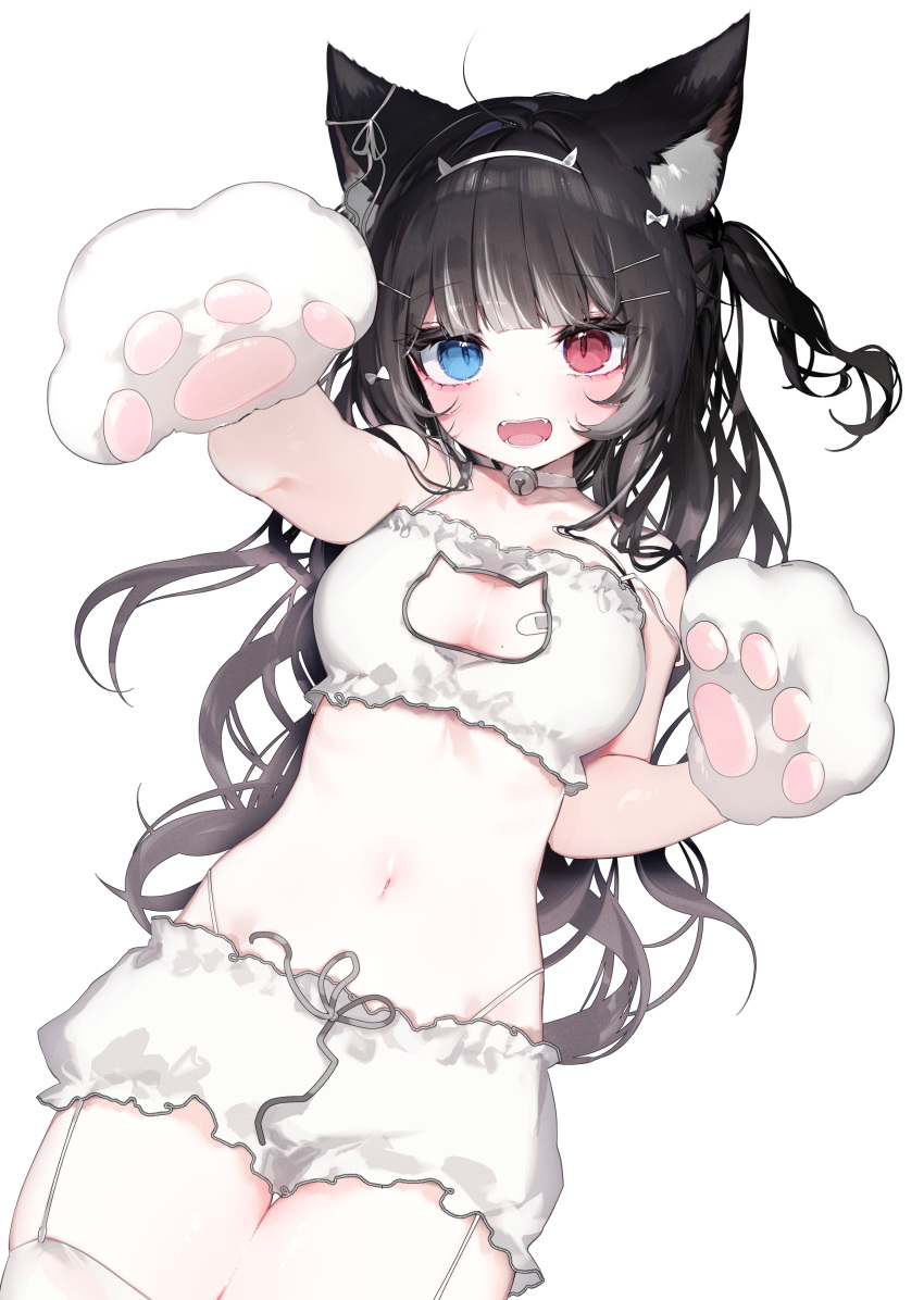 Safebooru - 1girl absurdres animal ears animal hands bandaid black hair blue eyes breasts cat ...