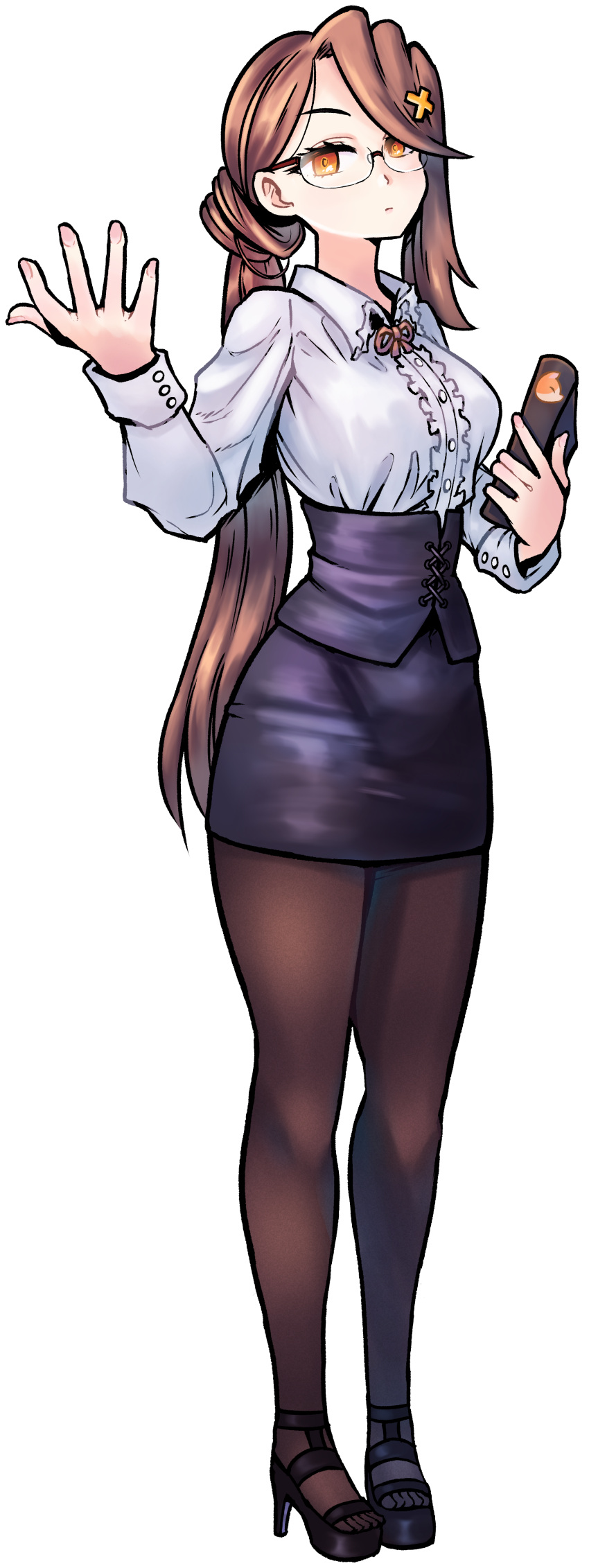 Safebooru - 1girl absurdres black corset black shoes black skirt brown hair brown pantyhose ...