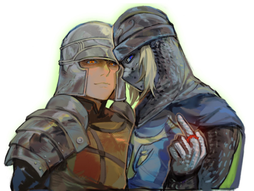 Safebooru - 2boys armor blonde hair blue eyes blue tabard brown shirt chainmail chinese ...