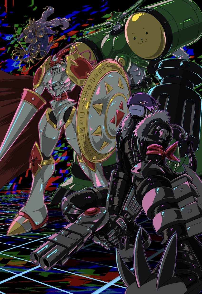 Safebooru - 1girl 3boys armor asymmetrical dual wielding bandana around ...