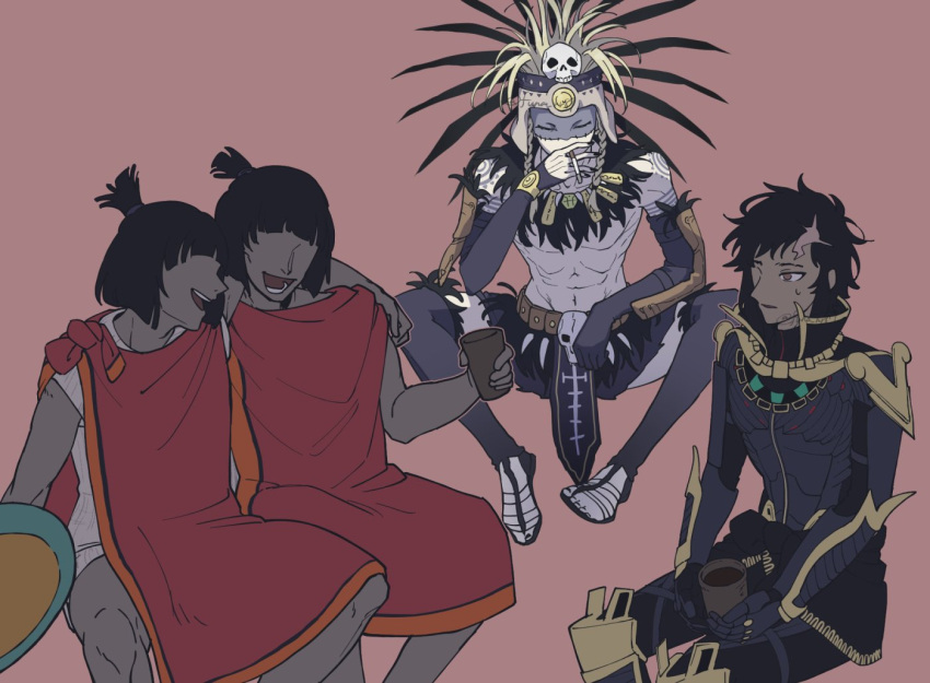 Safebooru - 4boys aztec black hair blonde hair dark-skinned male dark ...