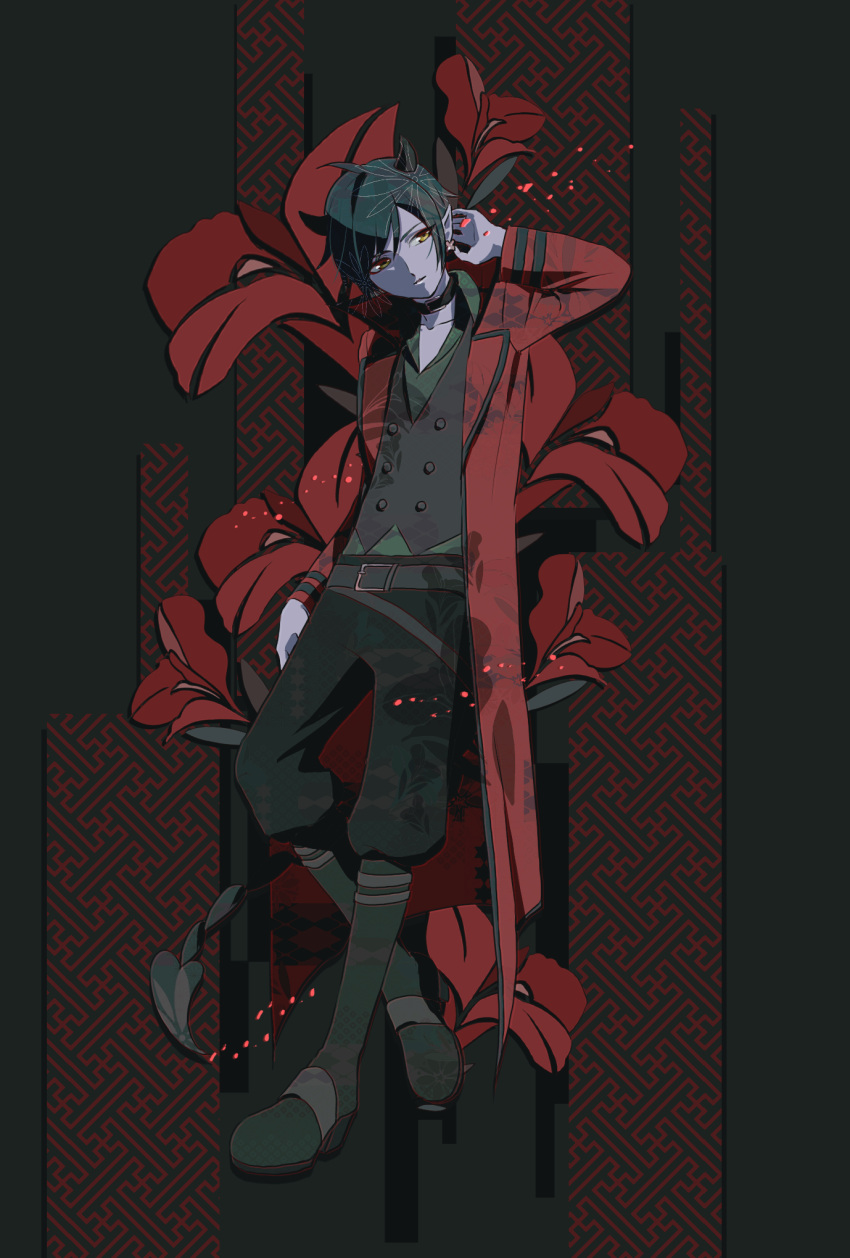 Safebooru - 1boy ahoge baggy pants belt belt buckle belt collar black belt black boots black ...