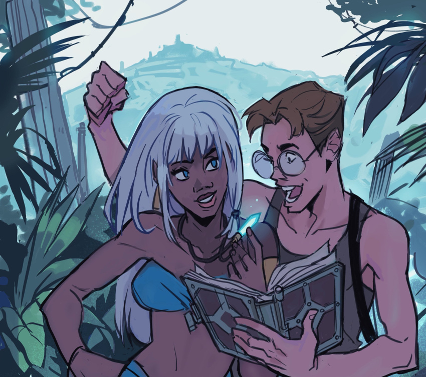 Safebooru - 1boy 1girl atlantis: the lost empire blue eyes blunt bangs book brown hair ...