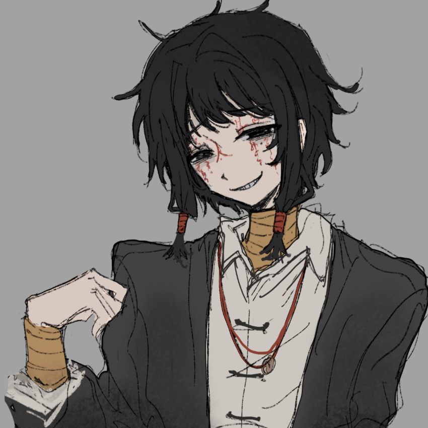 Safebooru - 1boy bandaged arm bandaged neck bandages black eyes black hair black jacket chinese ...