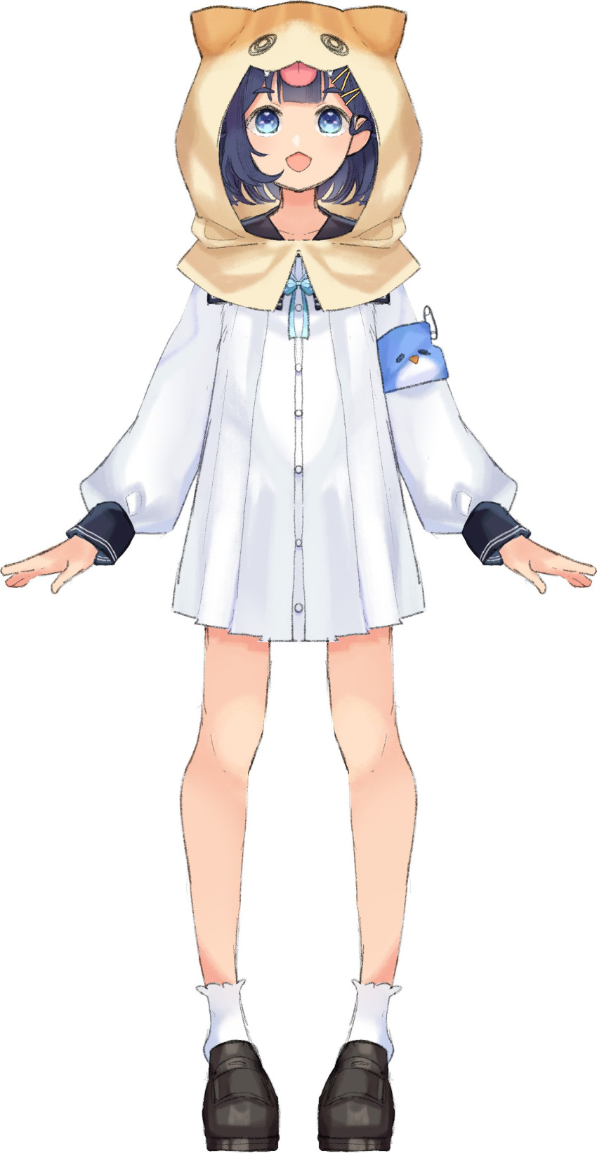 Safebooru - 1girl absurdres ahoge animal hood armband black hair black sailor collar black shoes ...