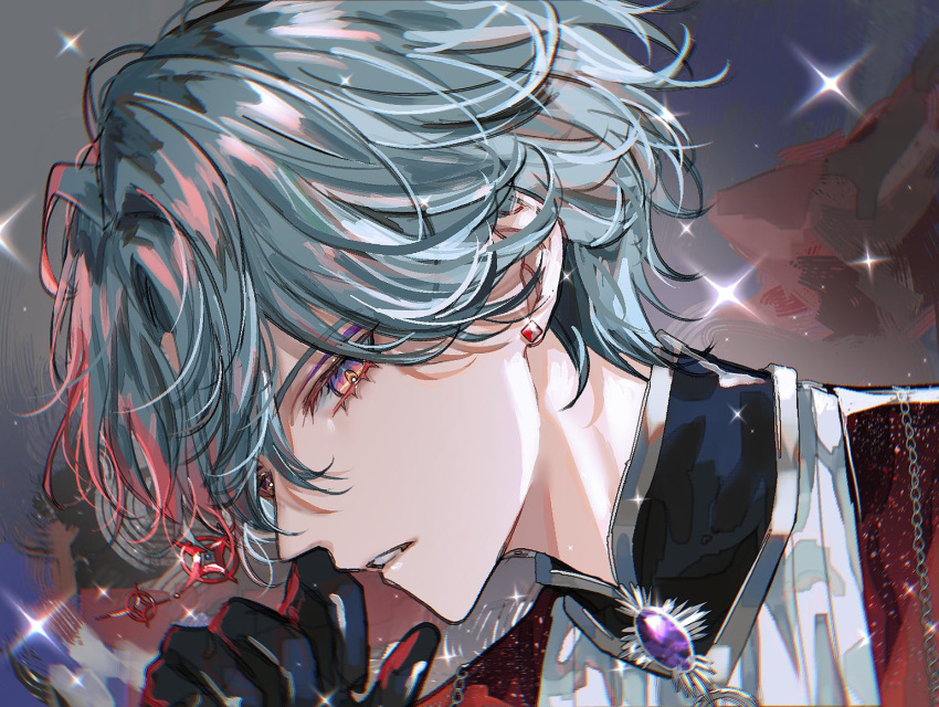 Safebooru - 1boy adam's apple arm up asano (kazusasn) black gloves blue ...