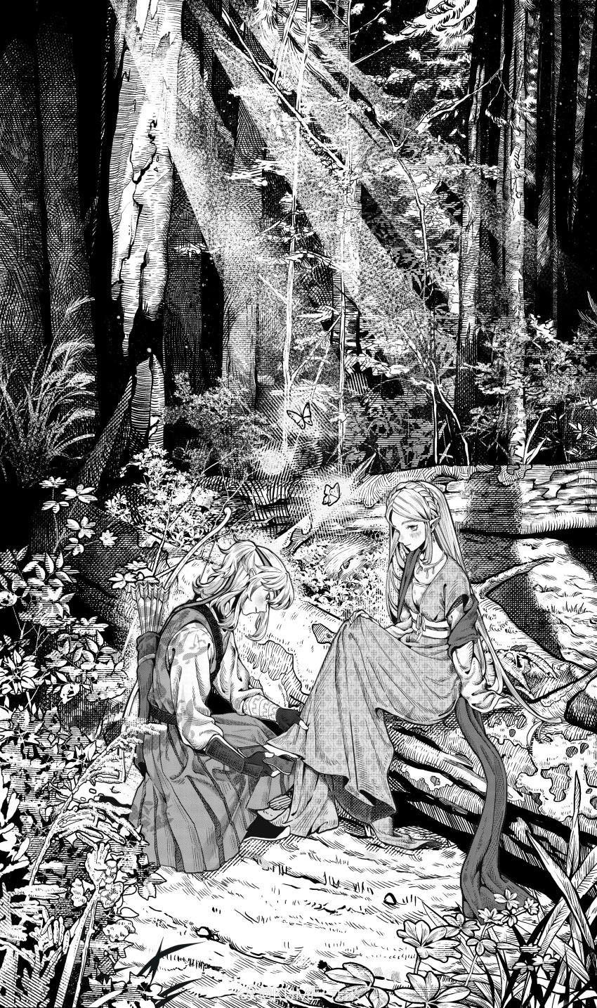 Safebooru - 1boy 1girl absurdres adapted costume adjusting another's clothes blush bracer braid ...