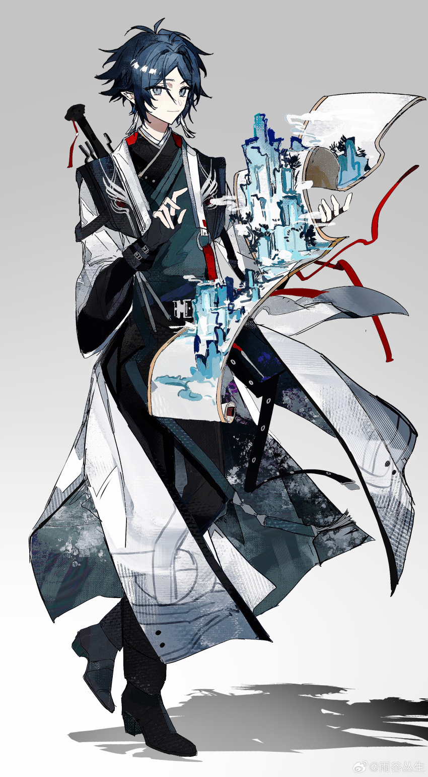 Safebooru - 1boy absurdres arknights artist name black gloves black hair black pants black robe ...