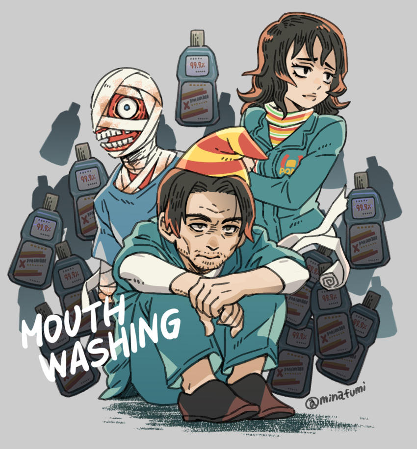 Safebooru - 1girl 2boys anya (mouthwashing) bandaged arm bandaged head ...