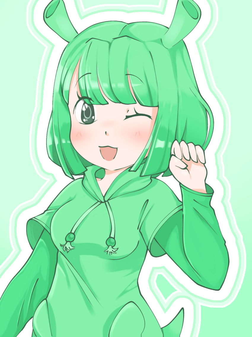 Safebooru - black eyes green hair hippopotamus ears hippopotamus tail ...