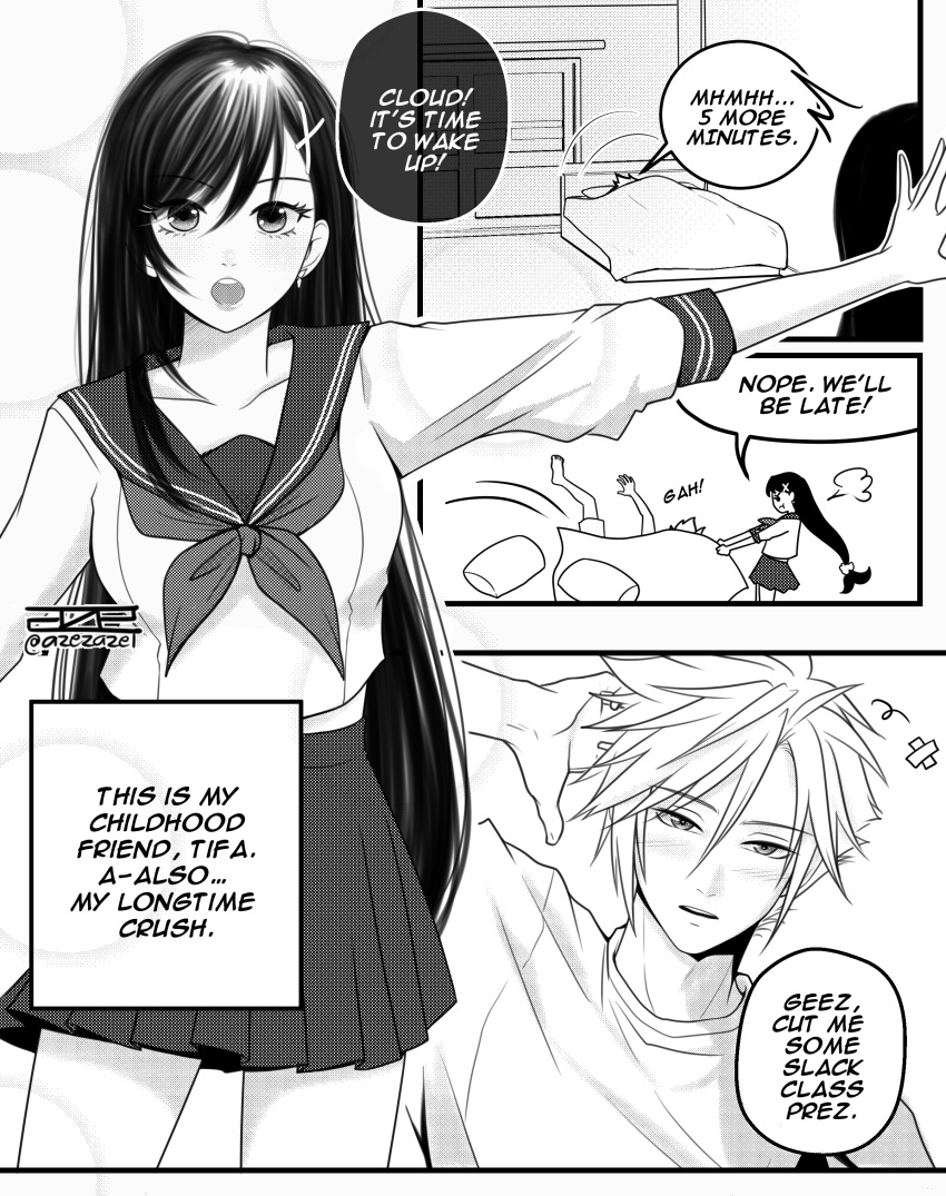 Safebooru - 1boy 1girl absurdres azezazel bed bedroom black hair blush breasts cloud strife ...