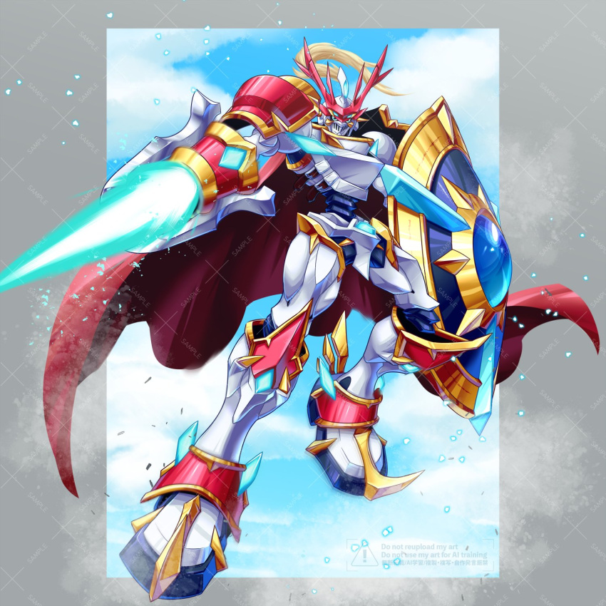 Safebooru - armor blue eyes border cape digimon digimon (creature) dual ...