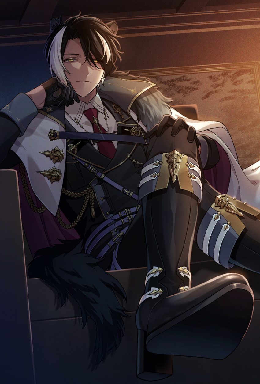 Safebooru - 1boy animal ears belt black boots black gloves black hair ...