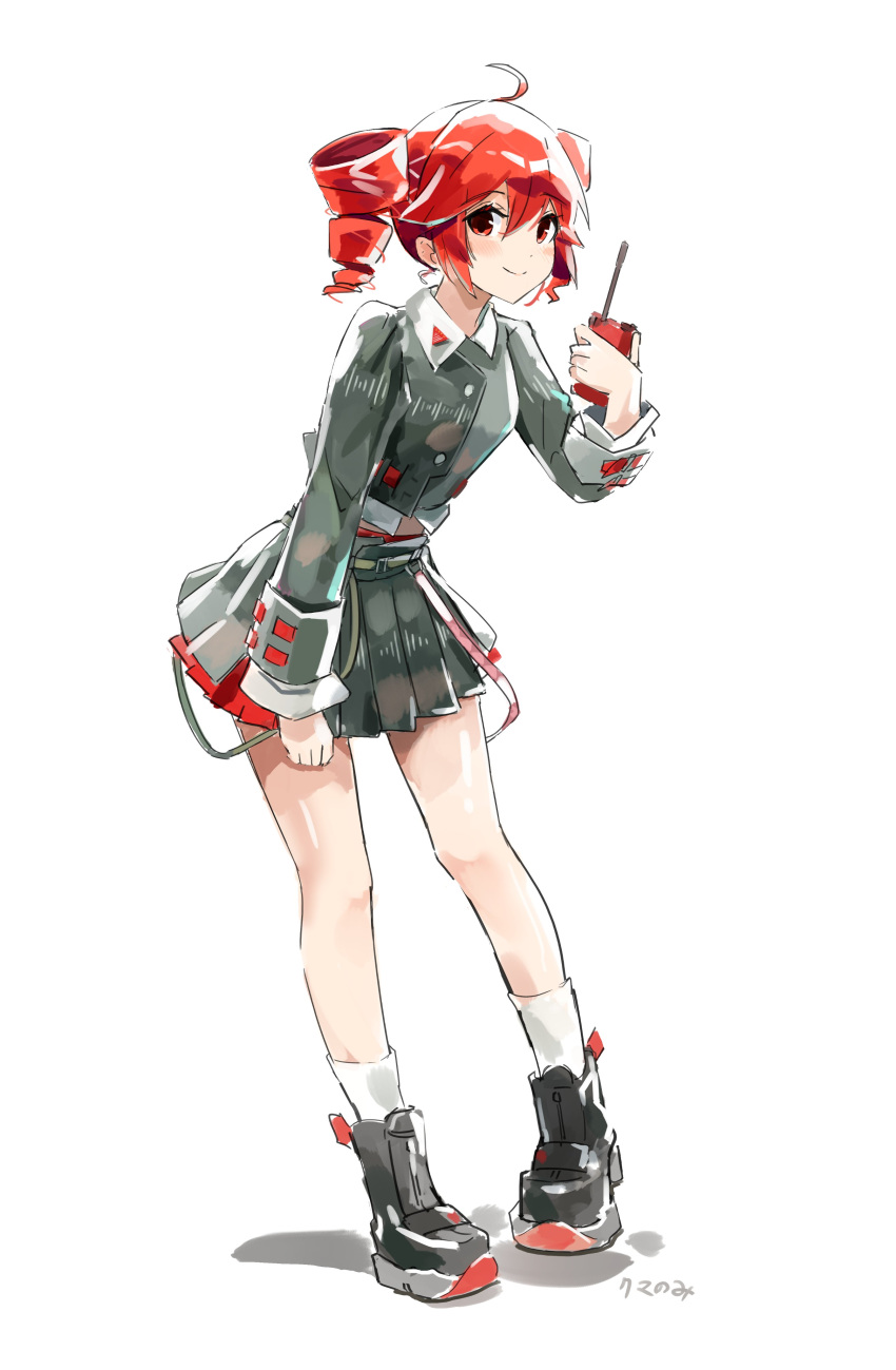 Safebooru - 1girl absurdres ahoge ankle boots artist name black boots black jacket black skirt ...