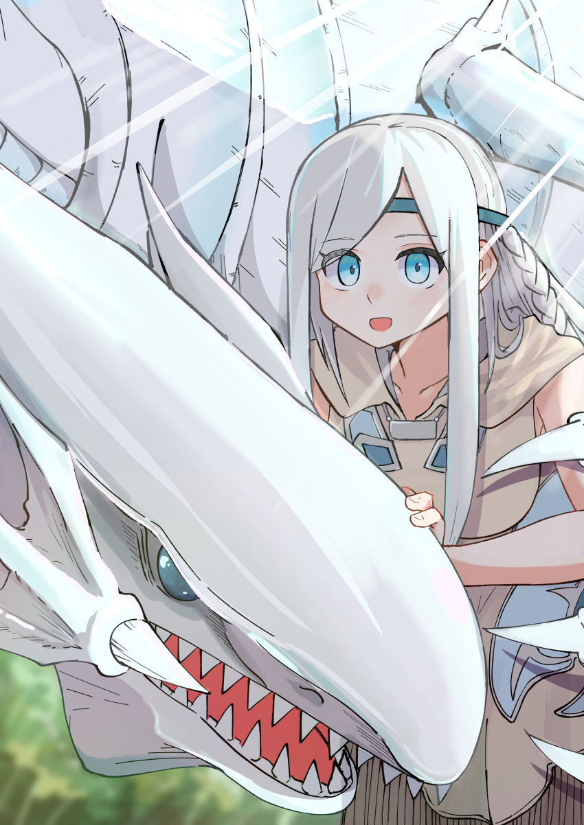Safebooru - 1girl absurdres bare shoulders blue-eyes white dragon blue eyes collarbone dragon ...
