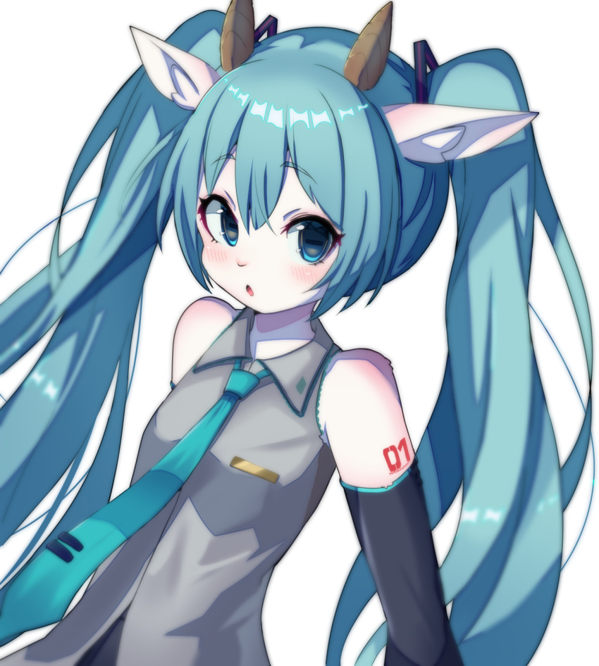 Safebooru - 1girl animal ears aqua eyes aqua hair aqua necktie bare ...