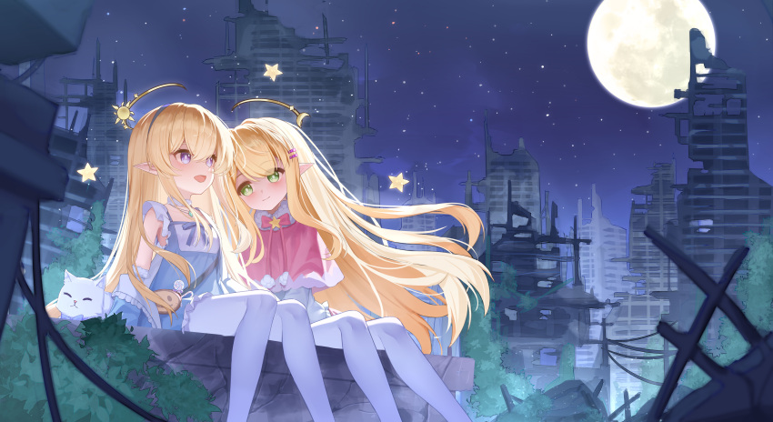 Safebooru - 2girls absurdres bag bare shoulders blonde hair blue dress blue hairband bow ...