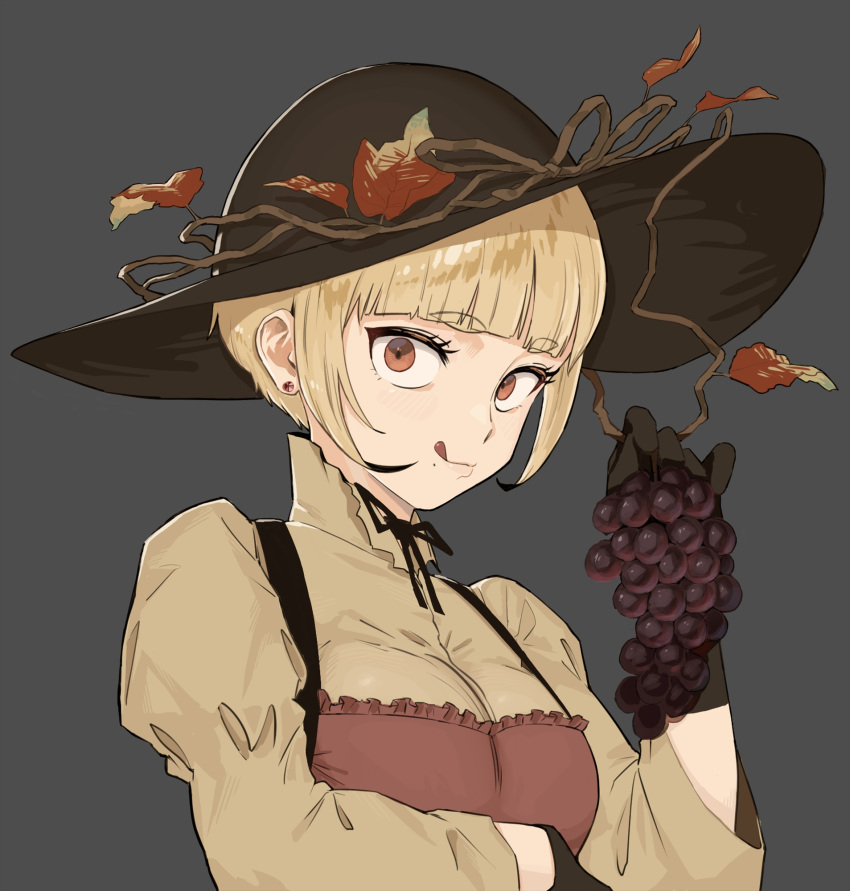 Safebooru - 1girl :q aki minoriko apron autumn leaves black background black gloves black hat ...