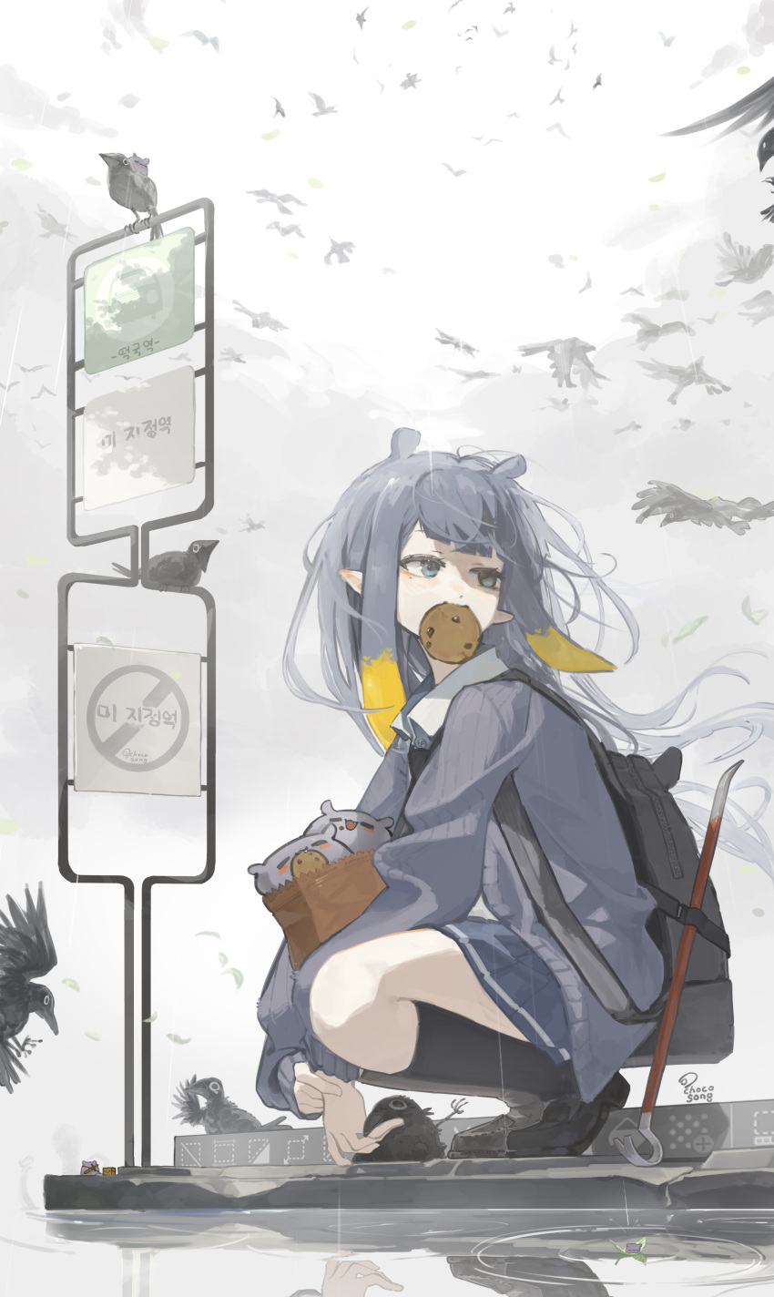 Safebooru - 1girl absurdres backpack bag bird black bird black socks blue eyes blunt bangs ...