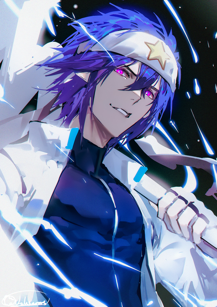 Safebooru - 1boy absurdres aotu world artist name bandana black background black shirt chinese ...