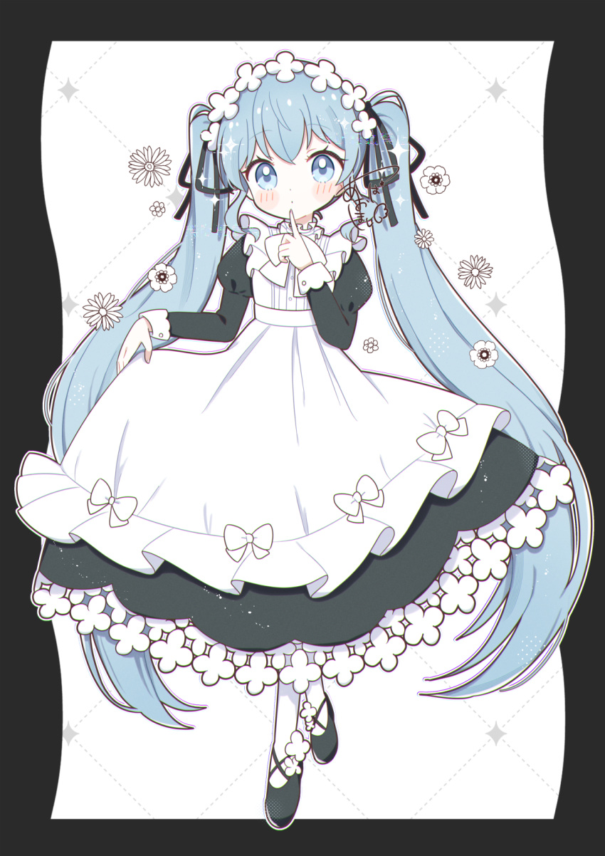 Safebooru - 1girl alternate costume aobahosino apron aqua hair blush ...
