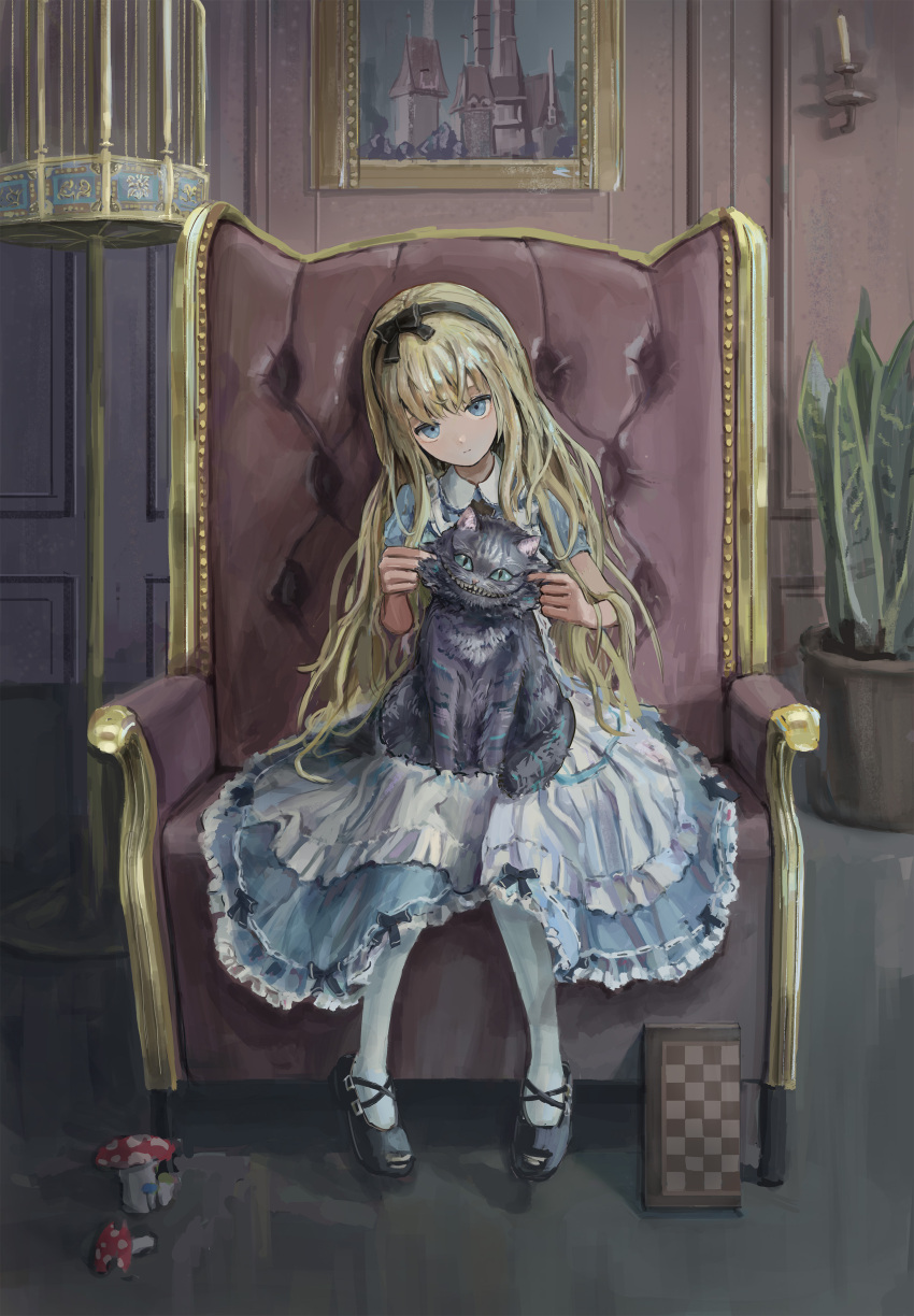 Safebooru - 1girl absurdres alice (alice in wonderland) alice in wonderland animal on lap apron ...