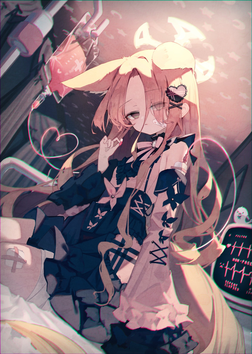 Safebooru - 1girl absurdres animal ear fluff animal ears bandage on face bandages bed bird black ...