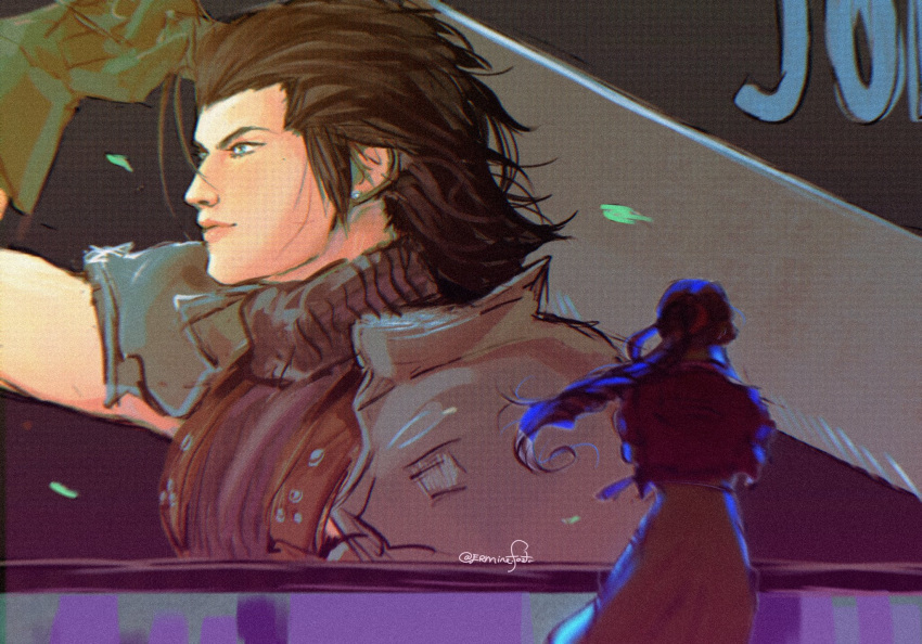 Safebooru - 1boy 1girl aerith gainsborough armor billboard black gloves ...