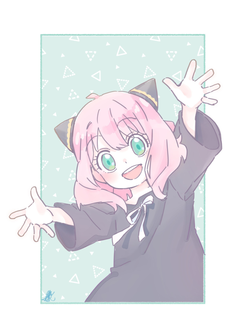 Safebooru - 1girl :d absurdres anya (spy x family) border green ...