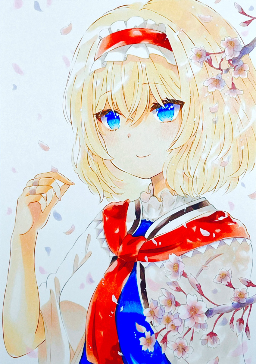 Safebooru - 1girl alice margatroid blonde hair blue dress blue eyes blush breasts capelet cherry ...
