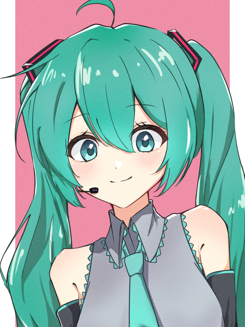 Safebooru - 1girl ahoge aqua hair blue eyes collared shirt commentary request detached sleeves ...