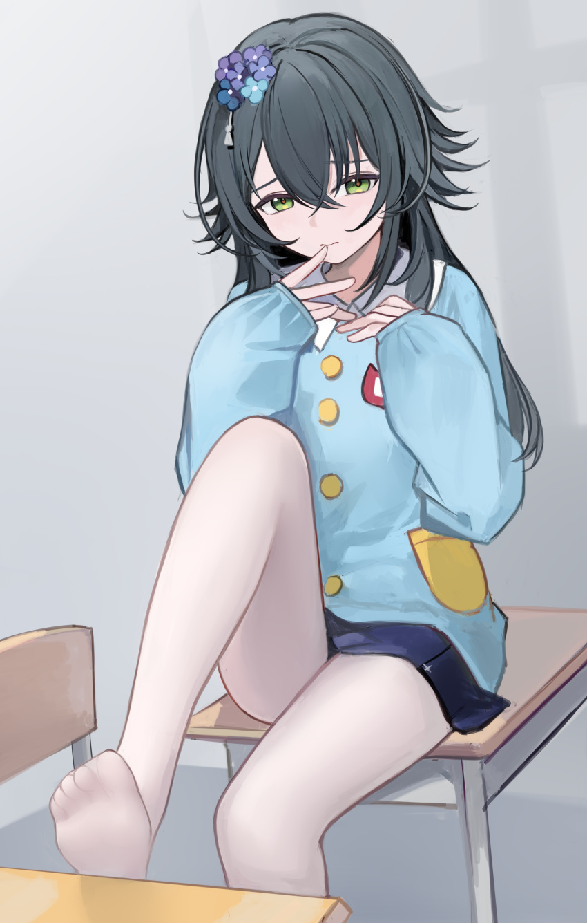 Safebooru - 1girl absurdres black hair blue skirt closed mouth collar gakuen idolmaster green ...