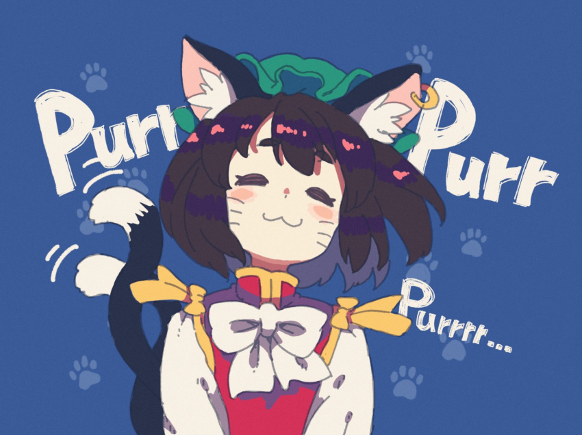 Safebooru - 1girl :3 animal ear fluff animal ear piercing animal ears blue background blush bow ...